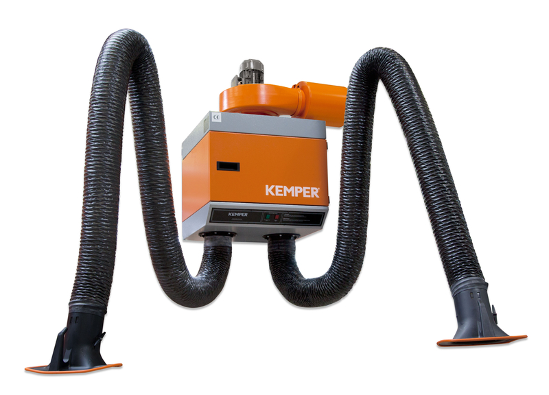 Stationary welding fume filter device with 2 rigid metal tube arms 4 m