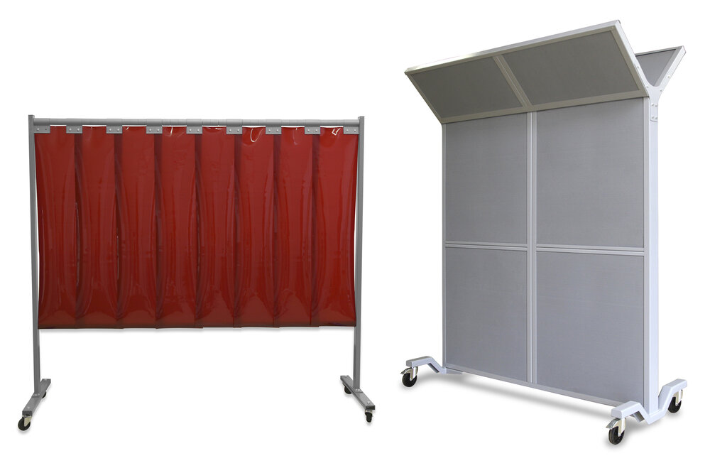 Partition wall systems and protective curtains for welding and ...